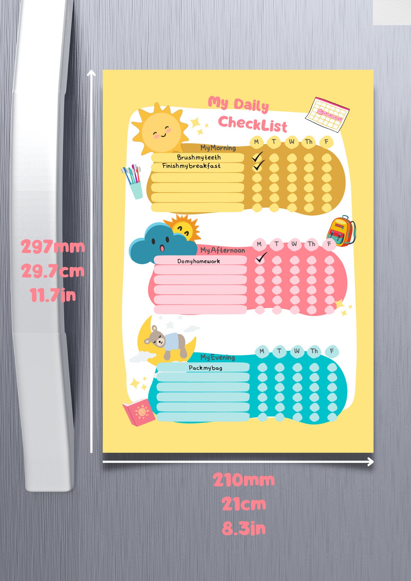 Kids Printable Daily Check List (yellow, Pink, Blue). 1 Purchase, 3 ...