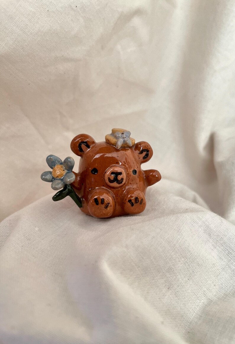 Handmade Ceramic Tiny Bear Sculpture, Mini Decoration, Unique Birthday ...