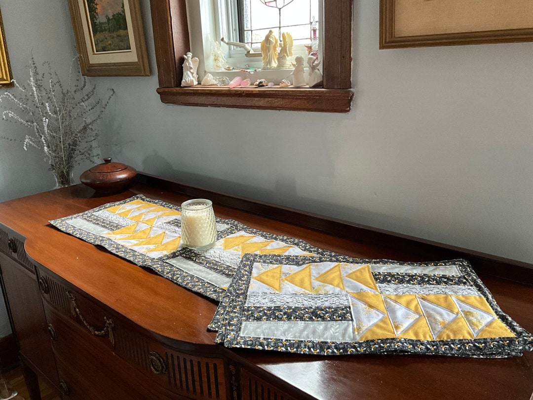 Yellow and Black Quilted Table Runner With 4 Matching Placemats - Etsy