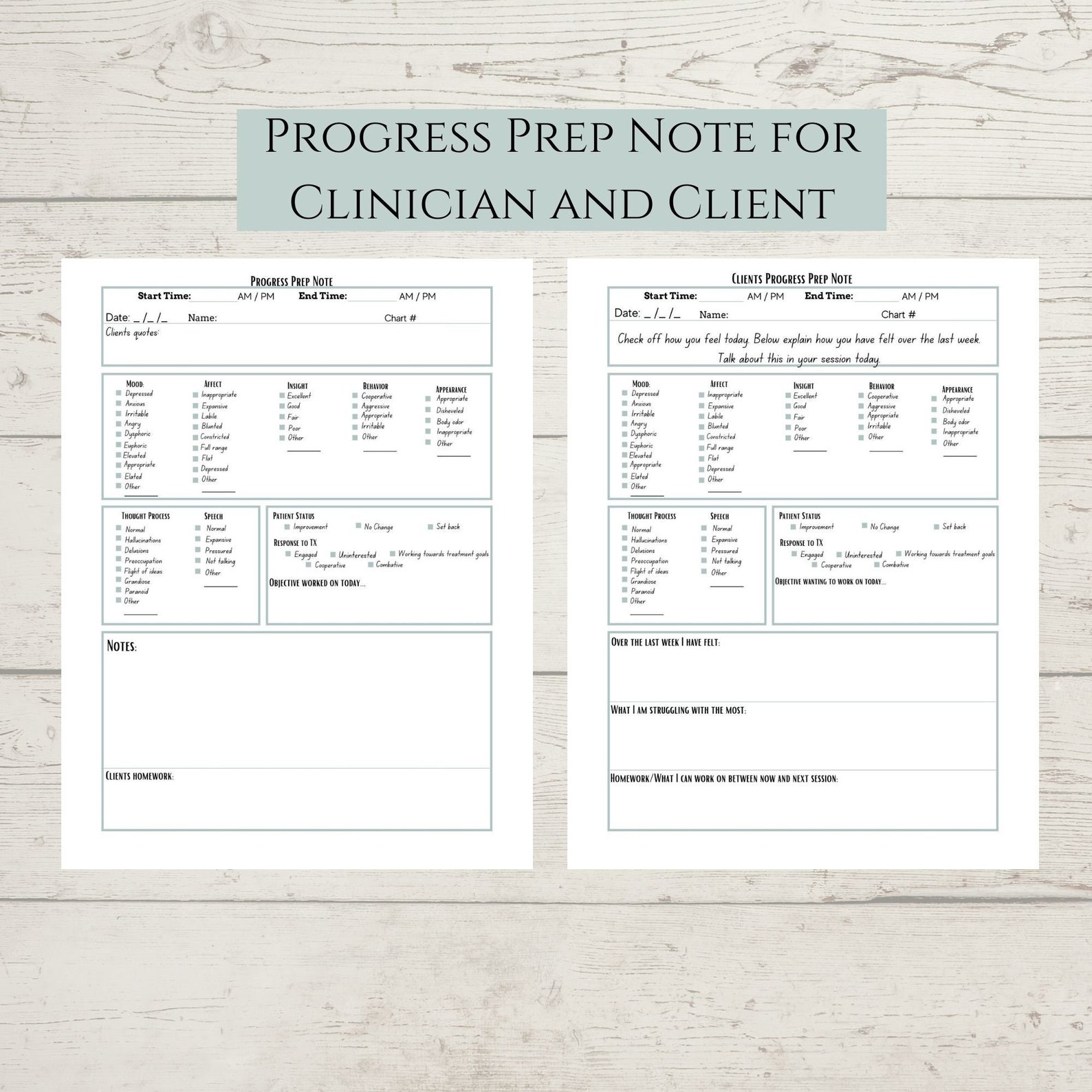 Clinicians & Client Progress Prep Note Plus, Part of Treatment Plan ...