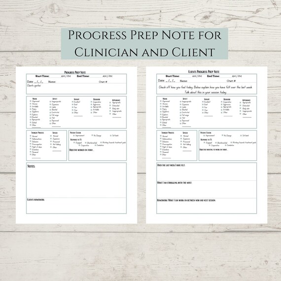Clinicians & Client Progress Prep Note Plus Part of Treatment | Etsy
