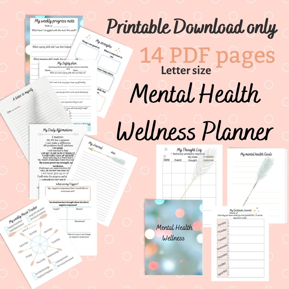 Mental Health Planner Goals Mood Tracker Wellness | Etsy