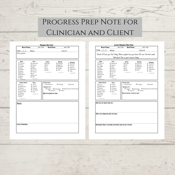 Clinician & Client Progress Prep Note Plus Printable - Etsy