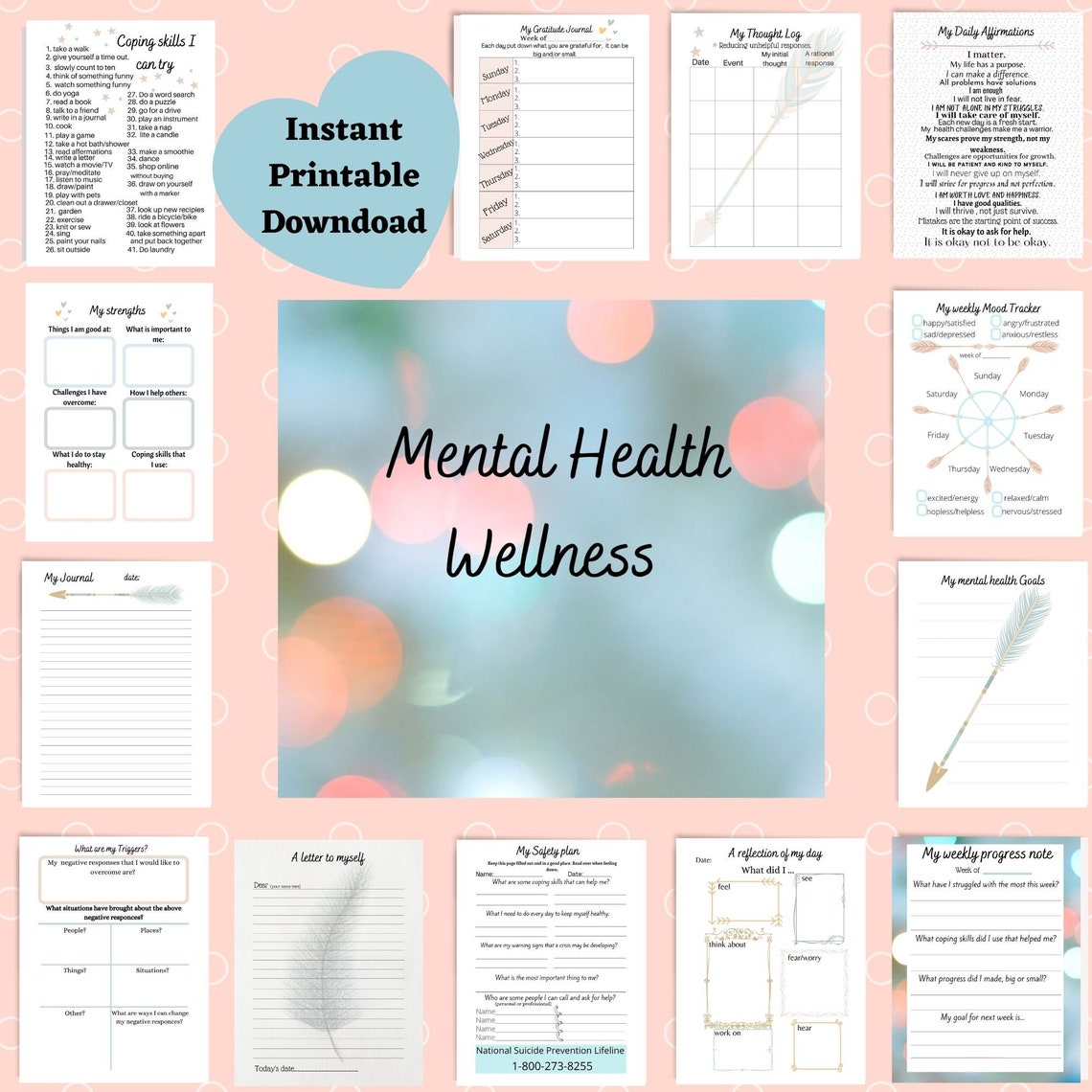 Mental Health Planner Goals Mood Tracker Wellness | Etsy
