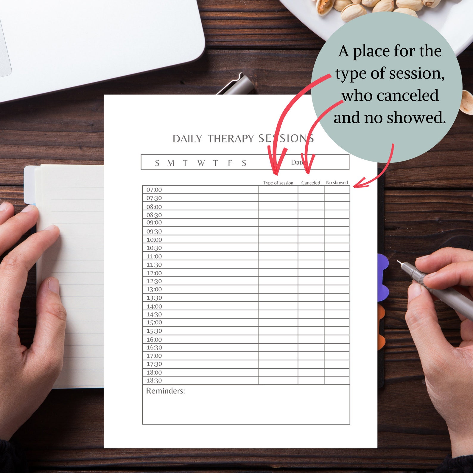 Therapist Daily Planner, Scheduling Hourly Therapy Sessions, Printable ...