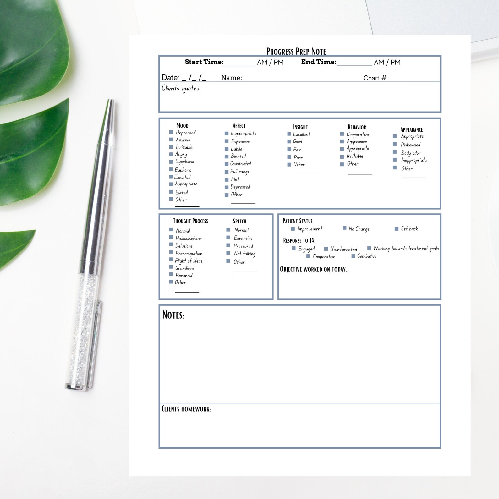 Clinicians Progress Prep Note Plus, Printable Psychotherapy Check List ...