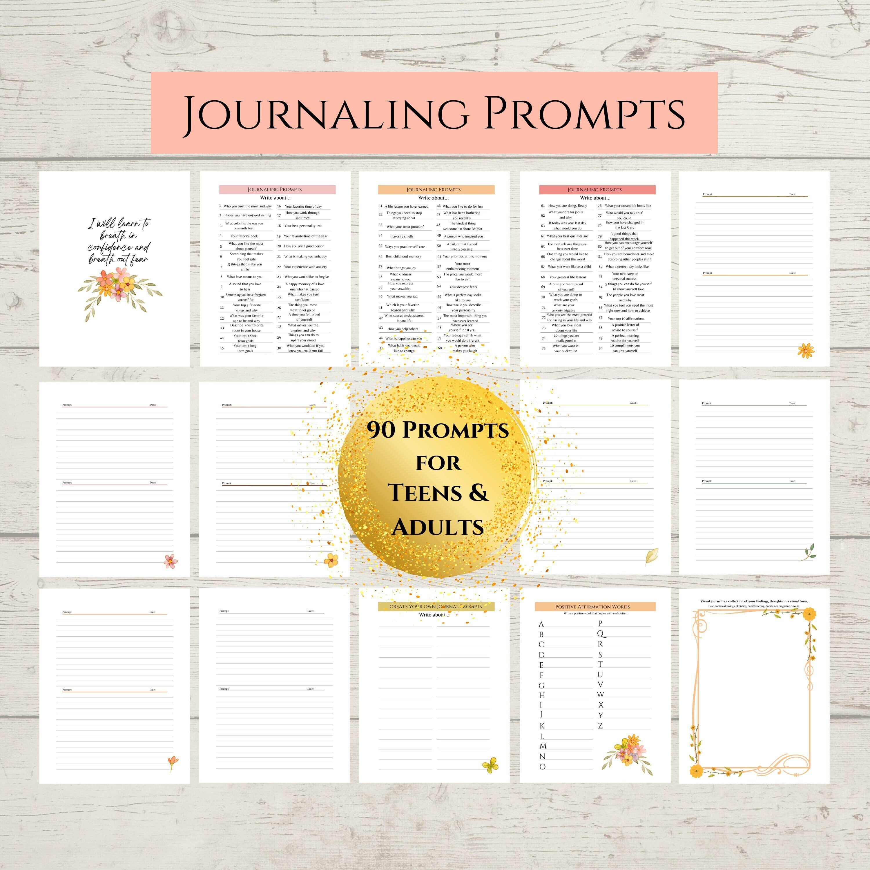 Journal Prompts, Mental Health Wellness Printable Workbook, Self Worth ...