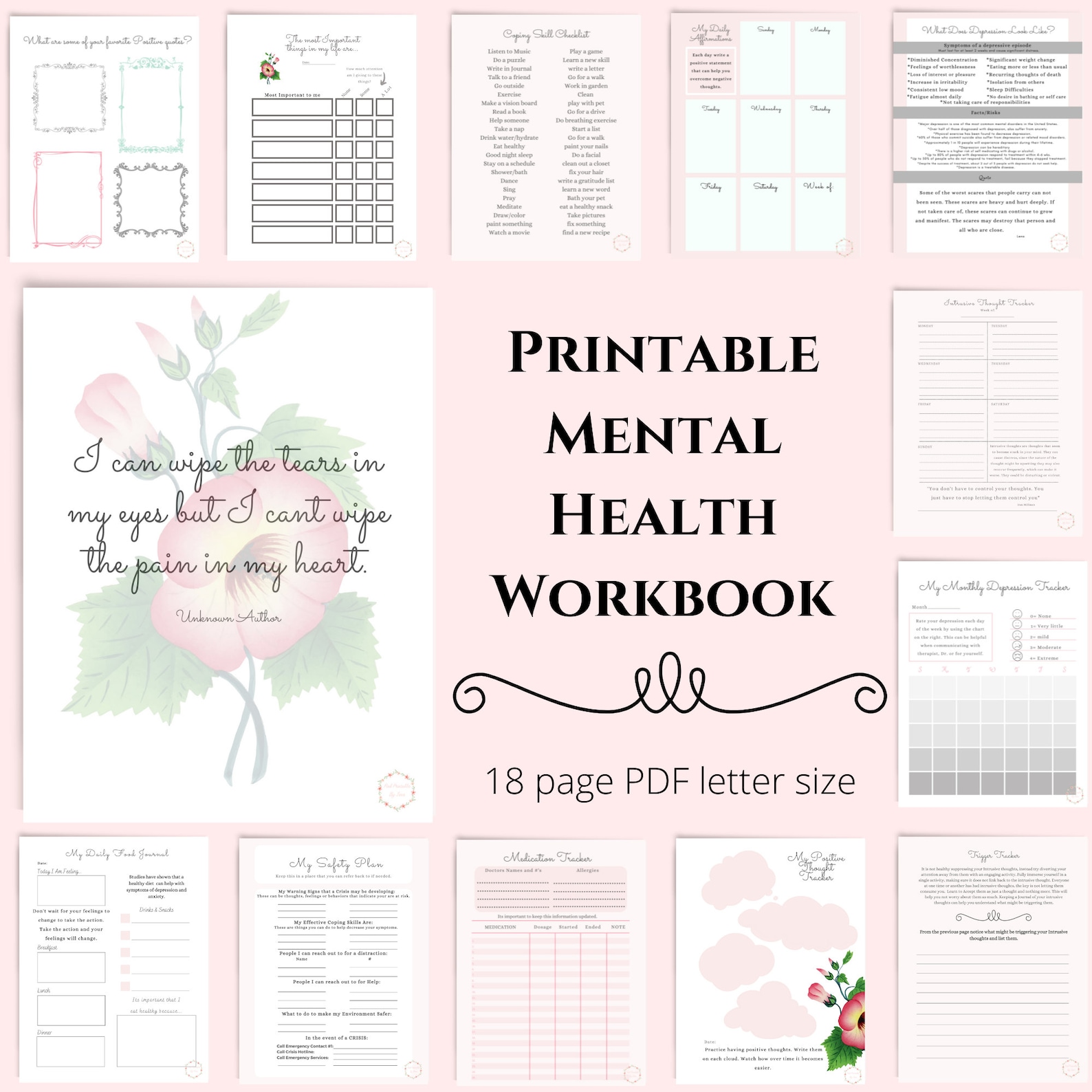 Depression Mental Health Journal Planner Anxiety Worksheets - Etsy