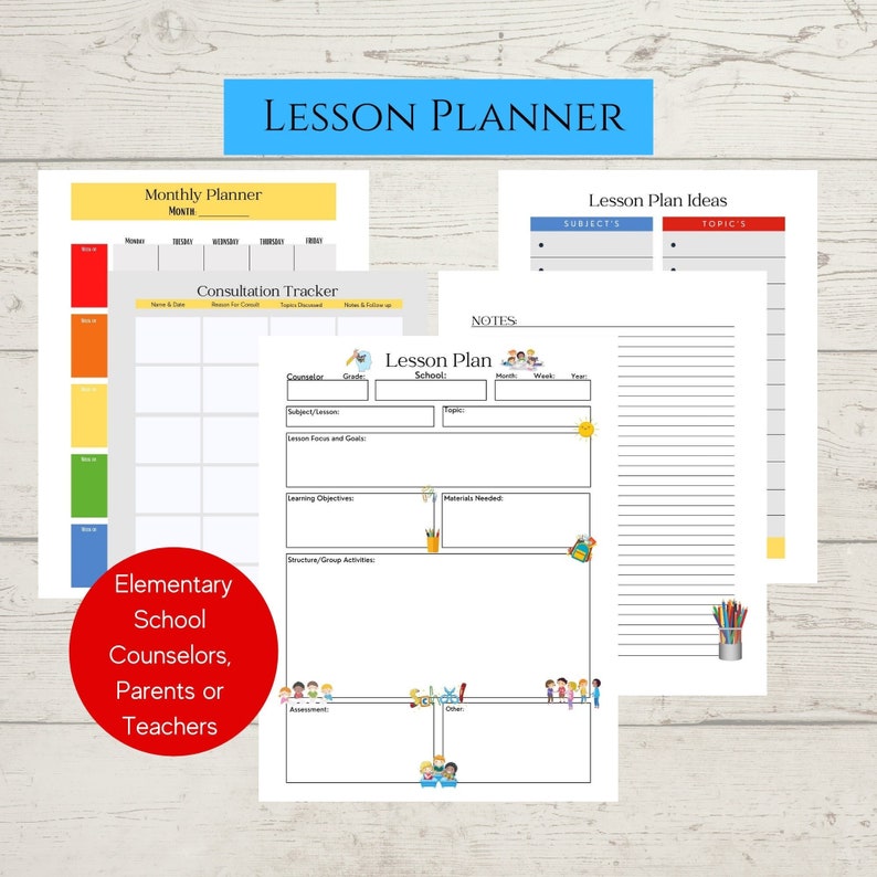 Elementary School Counselor Lesson Plan Journal, Instant Download ...