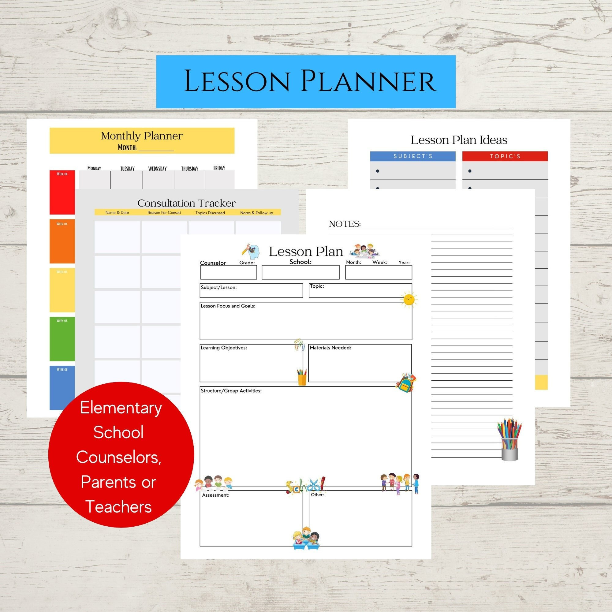 Elementary School Counselor Lesson Plan Journal, Instant Download ...