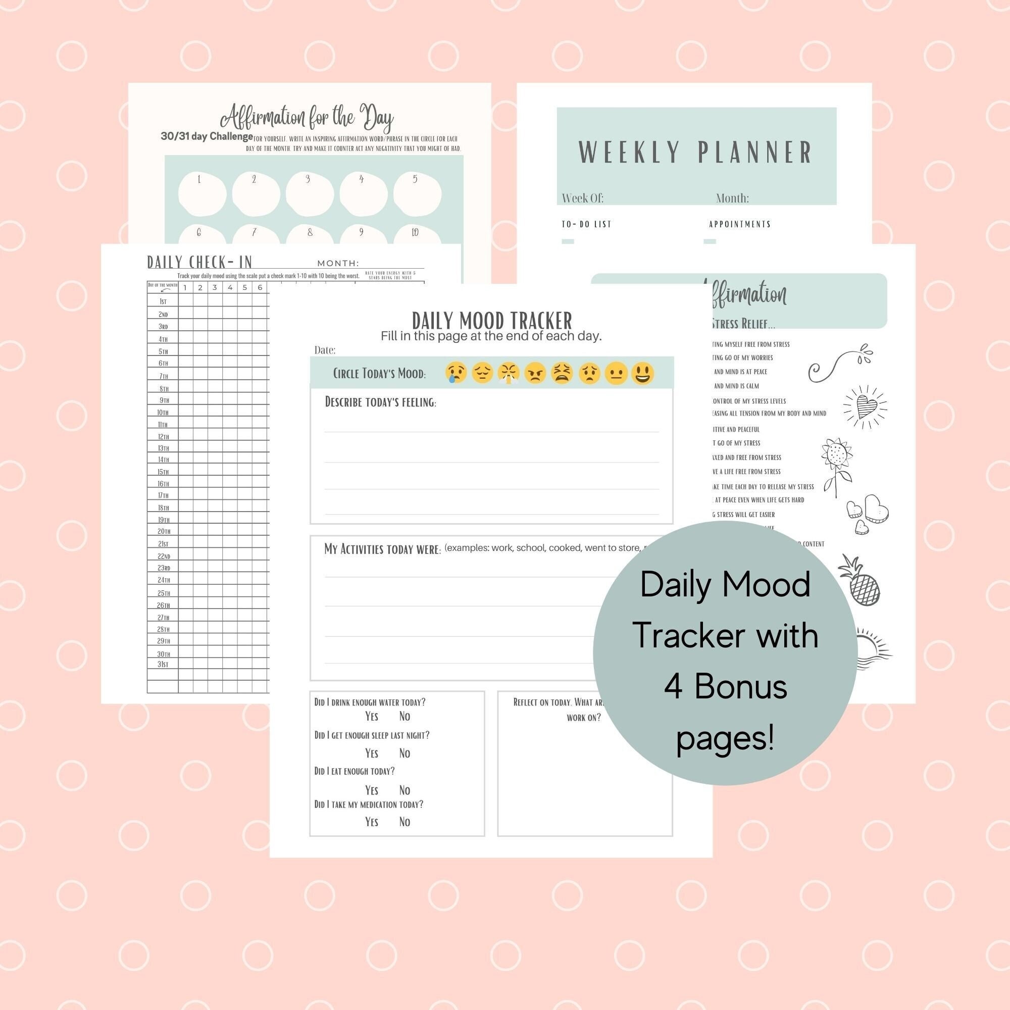 Daily Mood Tracker Mental Health Check In Affirmation - Etsy