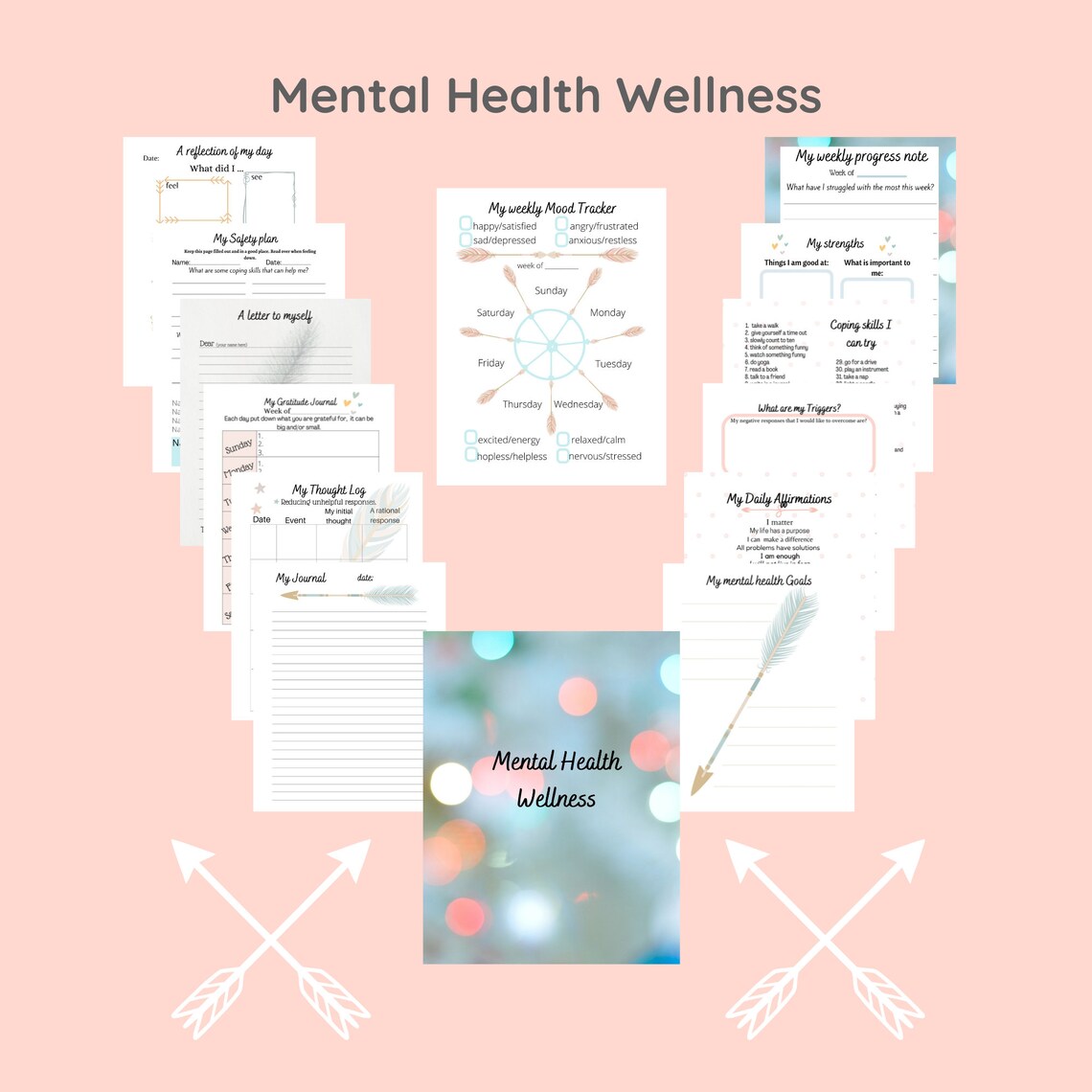 Mental Health Planner Goals Mood Tracker Wellness Journal Thought Log ...