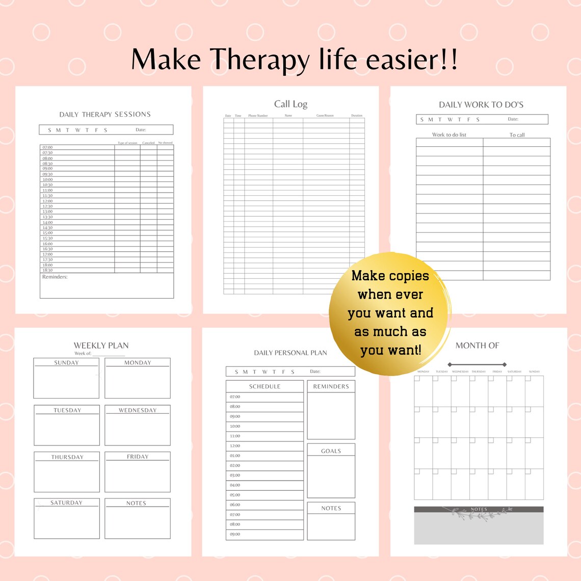 Therapist Daily Planner, Scheduling Hourly Therapy Sessions, Printable ...