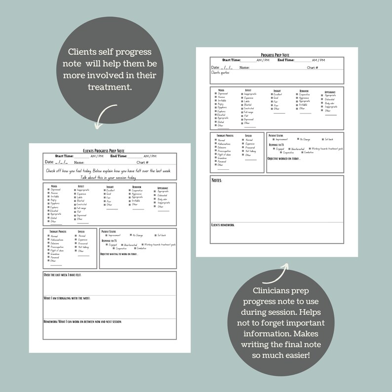 Clinician & Client Progress Prep Note Plus, Printable Psychotherapy ...