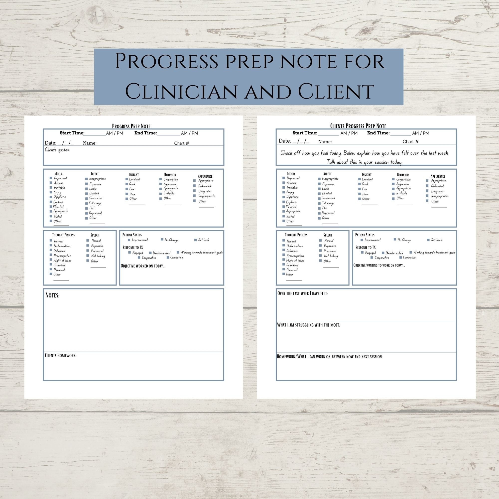 Clinicians Progress Prep Note Plus, Printable Psychotherapy Check List ...