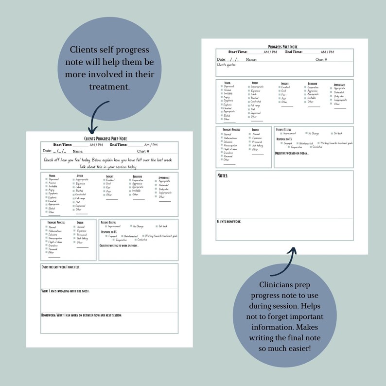 Clinicians & Client Progress Prep Note Plus, Part of Treatment Plan ...