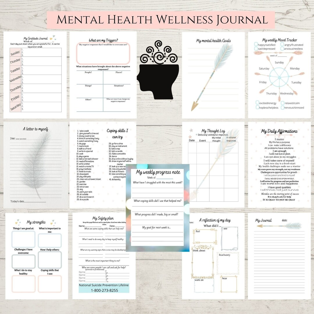 Mental Health Planner - Goals - Mood Tracker - Wellness - Journal ...
