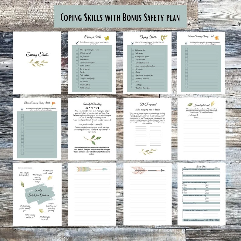 Coping Skills Printable Journal Preteens to Adults, Safety Crisis Plan ...