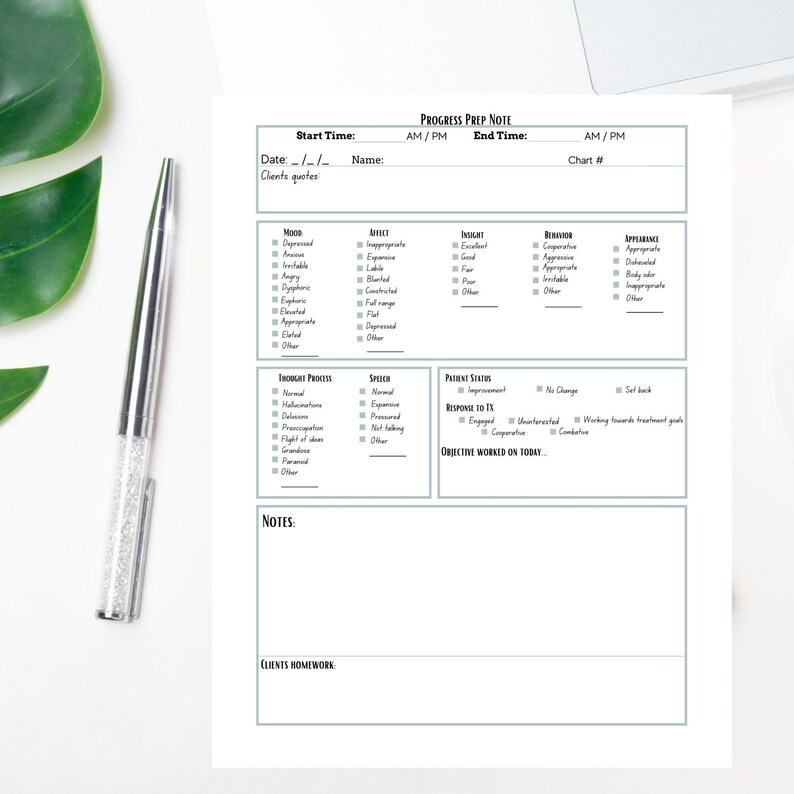Clinicians & Client Progress Prep Note Plus, Part of Treatment Plan ...