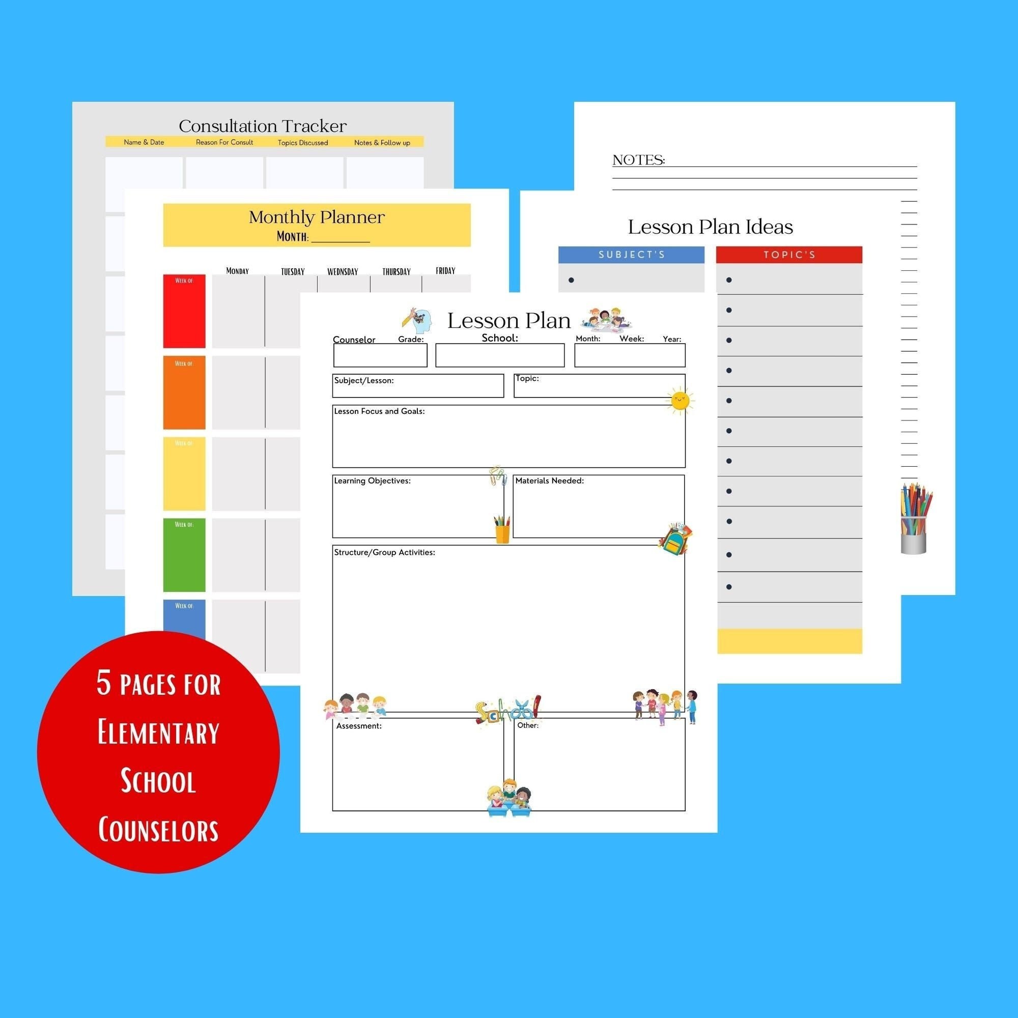 Elementary School Counselor Lesson Plan Journal, Instant Download ...
