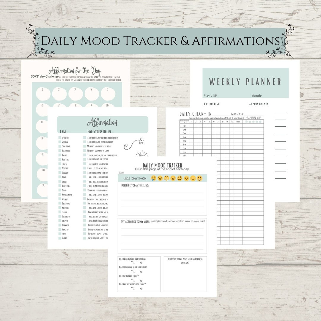 Daily Mood Tracker, Mental Health Check In, Affirmation Worksheet ...