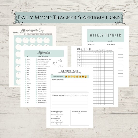 Daily Mood Tracker Mental Health Check In Affirmation | Etsy