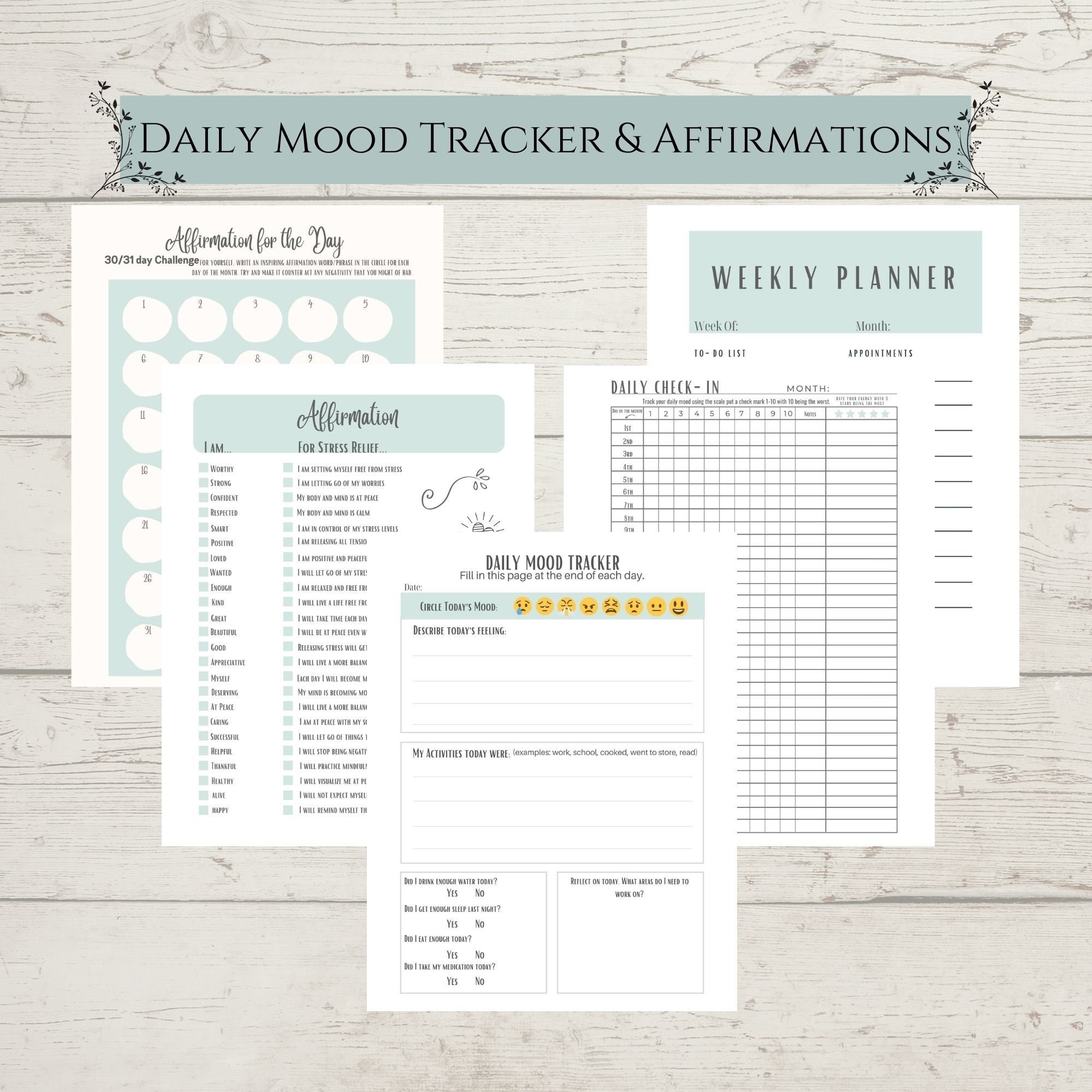 Daily Mood Tracker Mental Health Check In Affirmation - Etsy