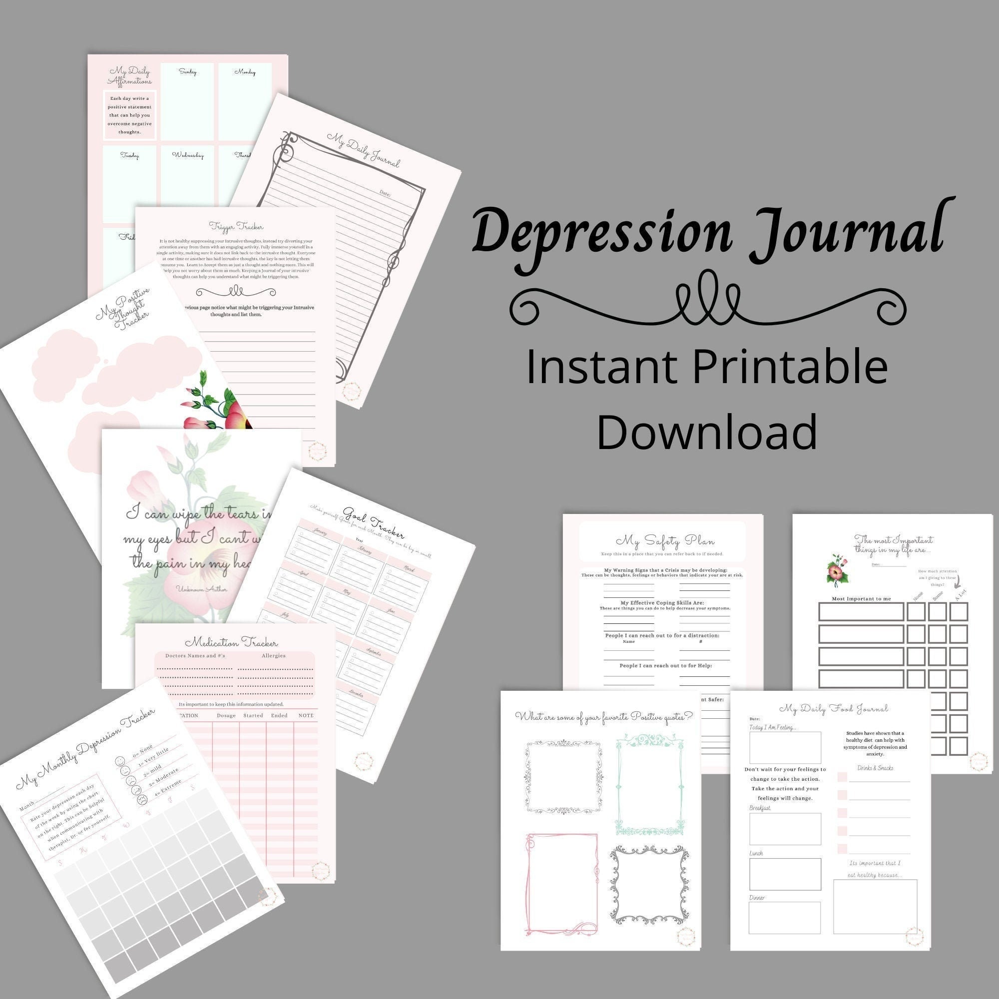 Depression Mental Health Journal Planner Anxiety Worksheets - Etsy