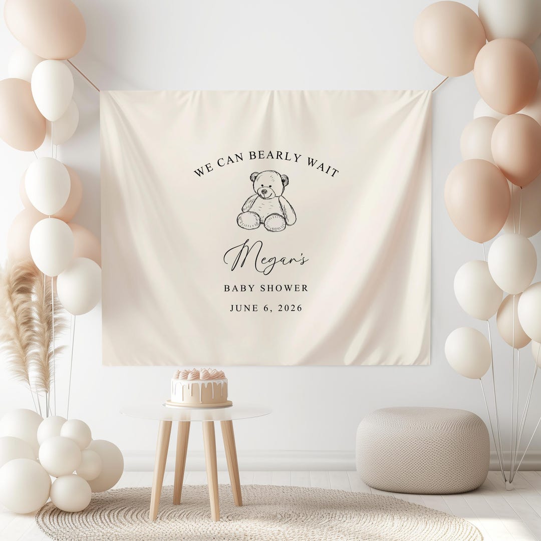 Custom We Can Bearly Wait Backdrop, Bear Baby Shower Backdrop, Beary ...