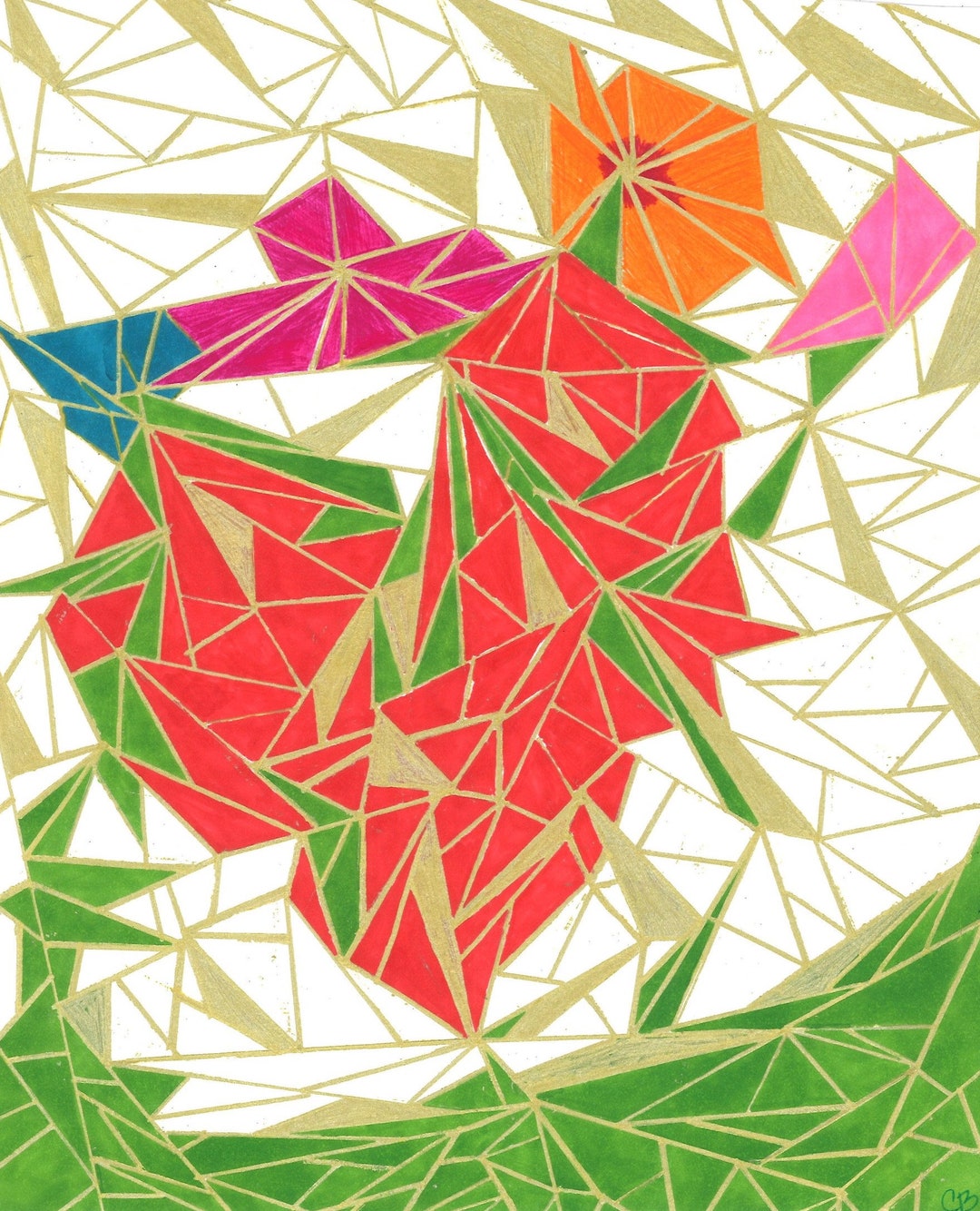 Digital Download of Geometric Abstract Mending Heart Drawing - Etsy