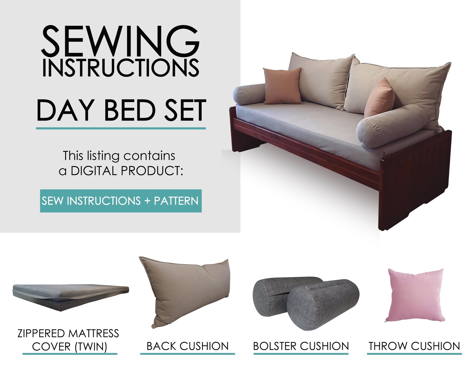 Twin Daybed Cover Sewing Pattern, Bed Swing Pillows DIY, Porsch Swing ...