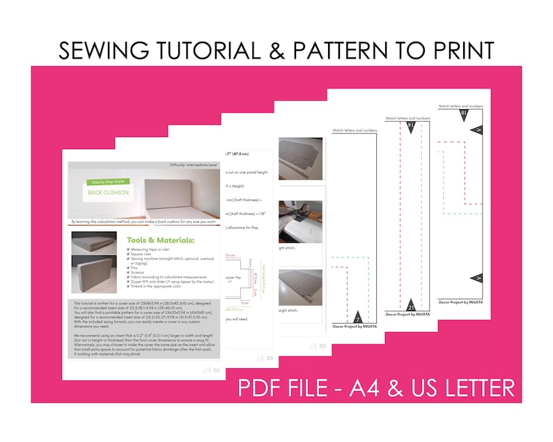 DIY Lounge Chair Cushion Sewing Pattern Set | Seat, Back & Lumbar ...