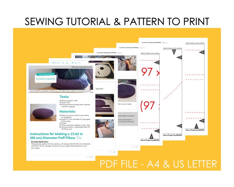 DIY Pouf Floor Cushion Sewing Pattern, Meditation Round Seat or Floor ...