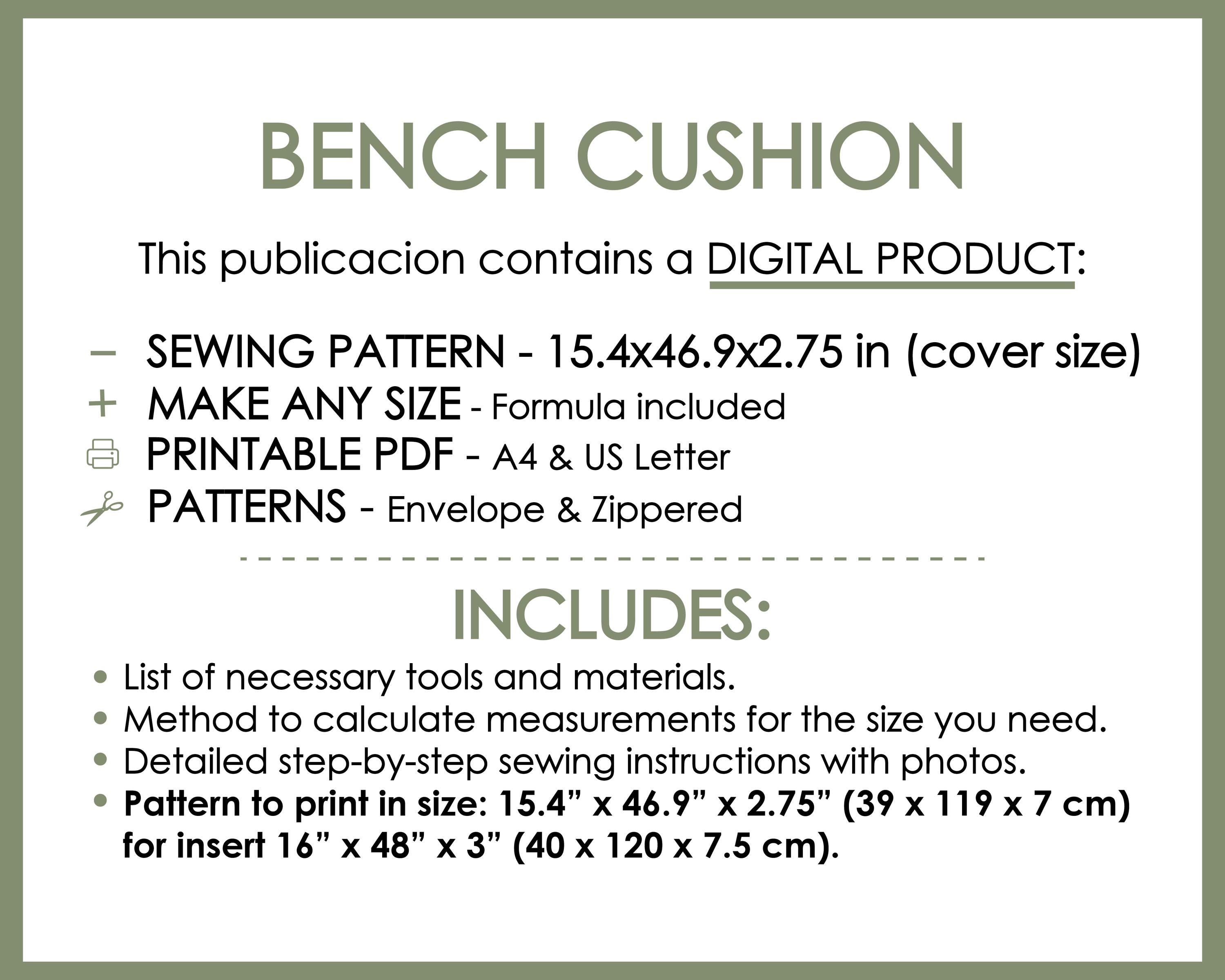DIY Bench Pad Seating Cushion Cover Sewing Pattern PDF for RV, Window ...