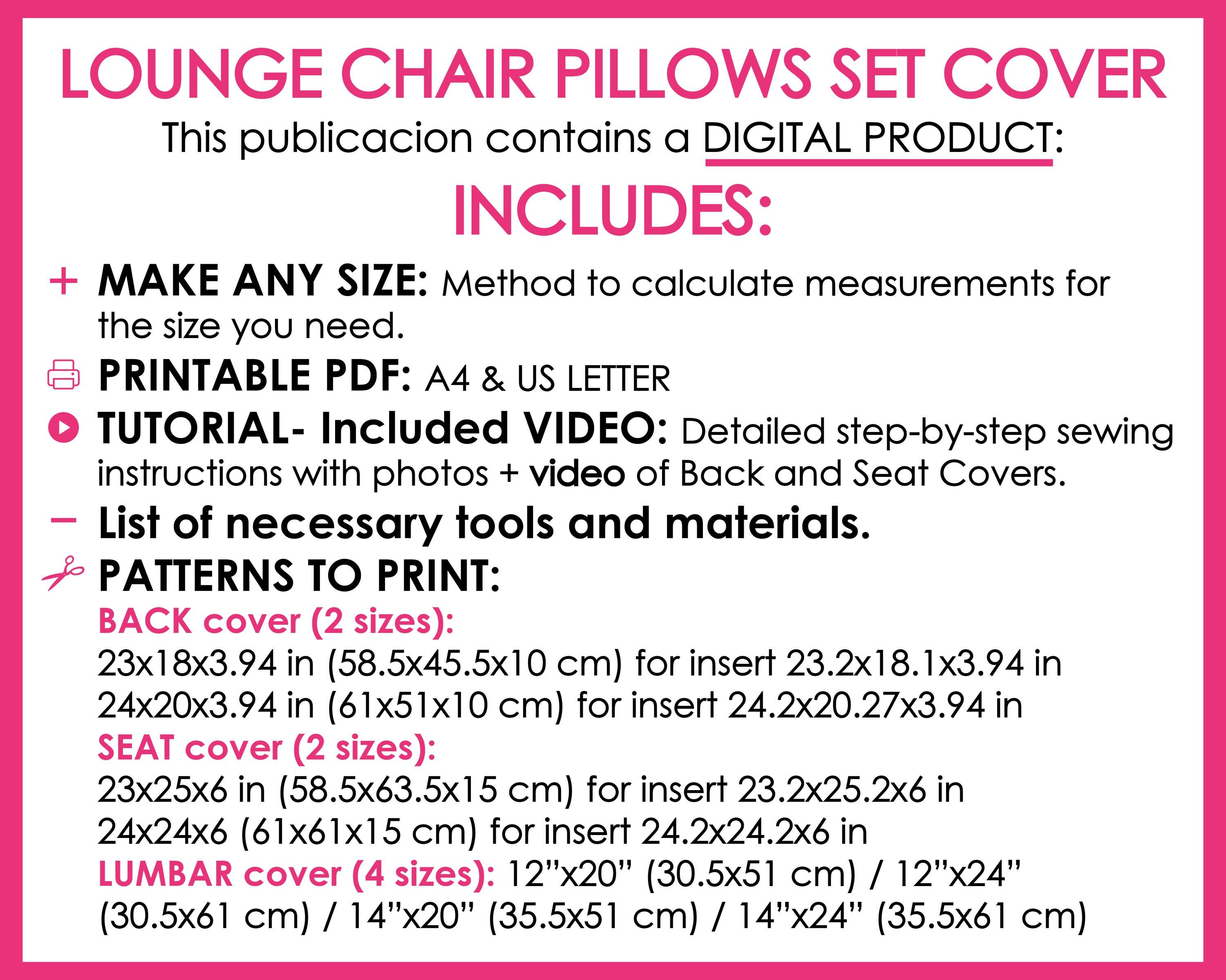 DIY Lounge Chair Cushion Sewing Pattern Set | Seat, Back & Lumbar ...