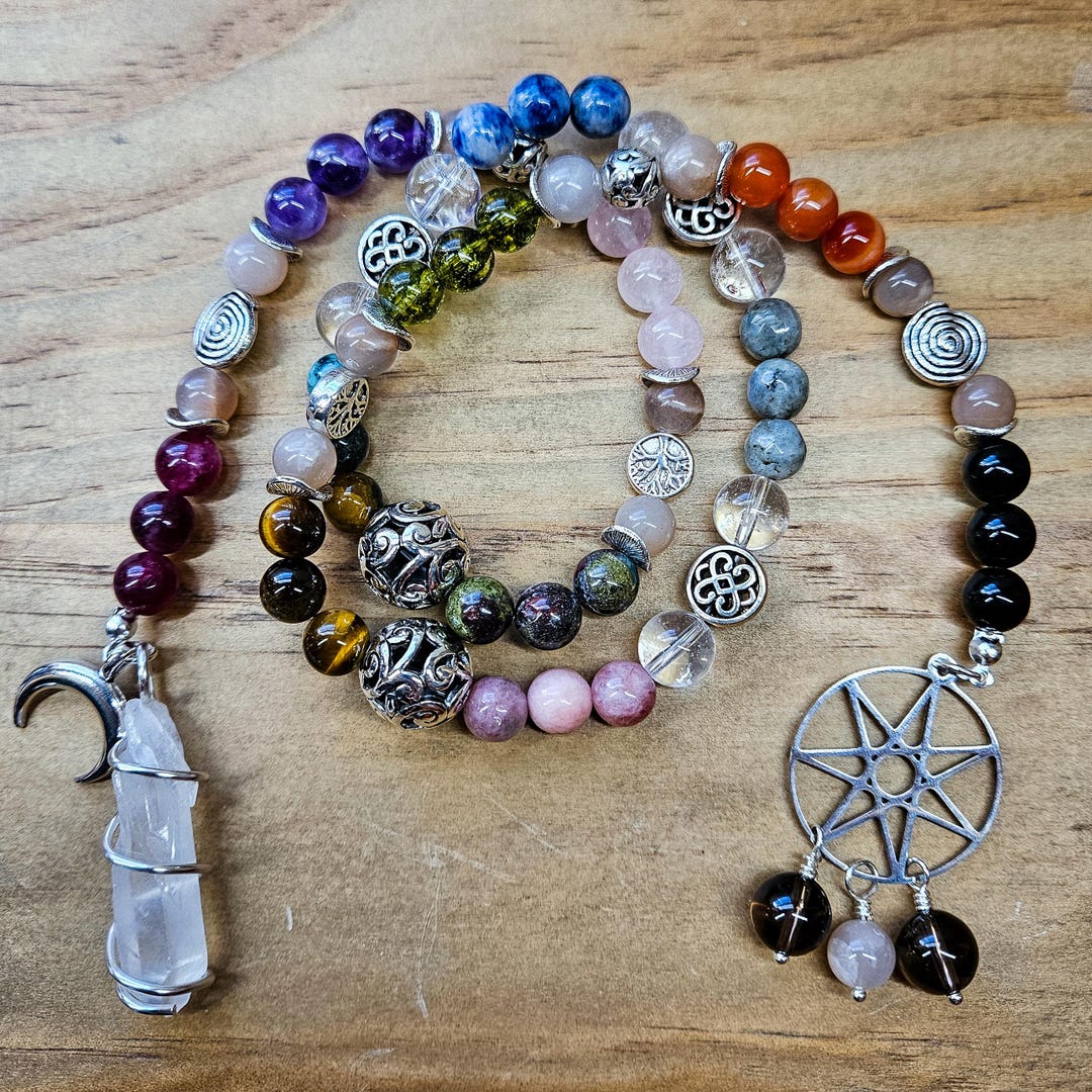Wheel of the Year and Five Elements Prayer Beads - Meditation Beads ...