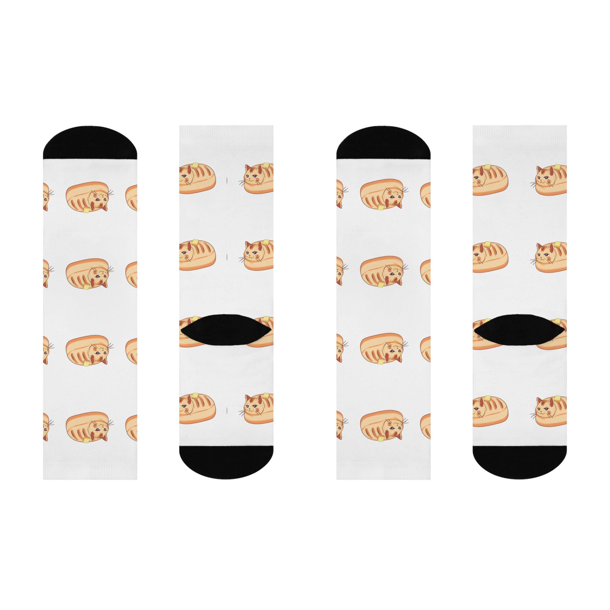 Cute Cat Loaf Design Cushioned Crew Socks for Cat Lovers, Cozy Gift for ...