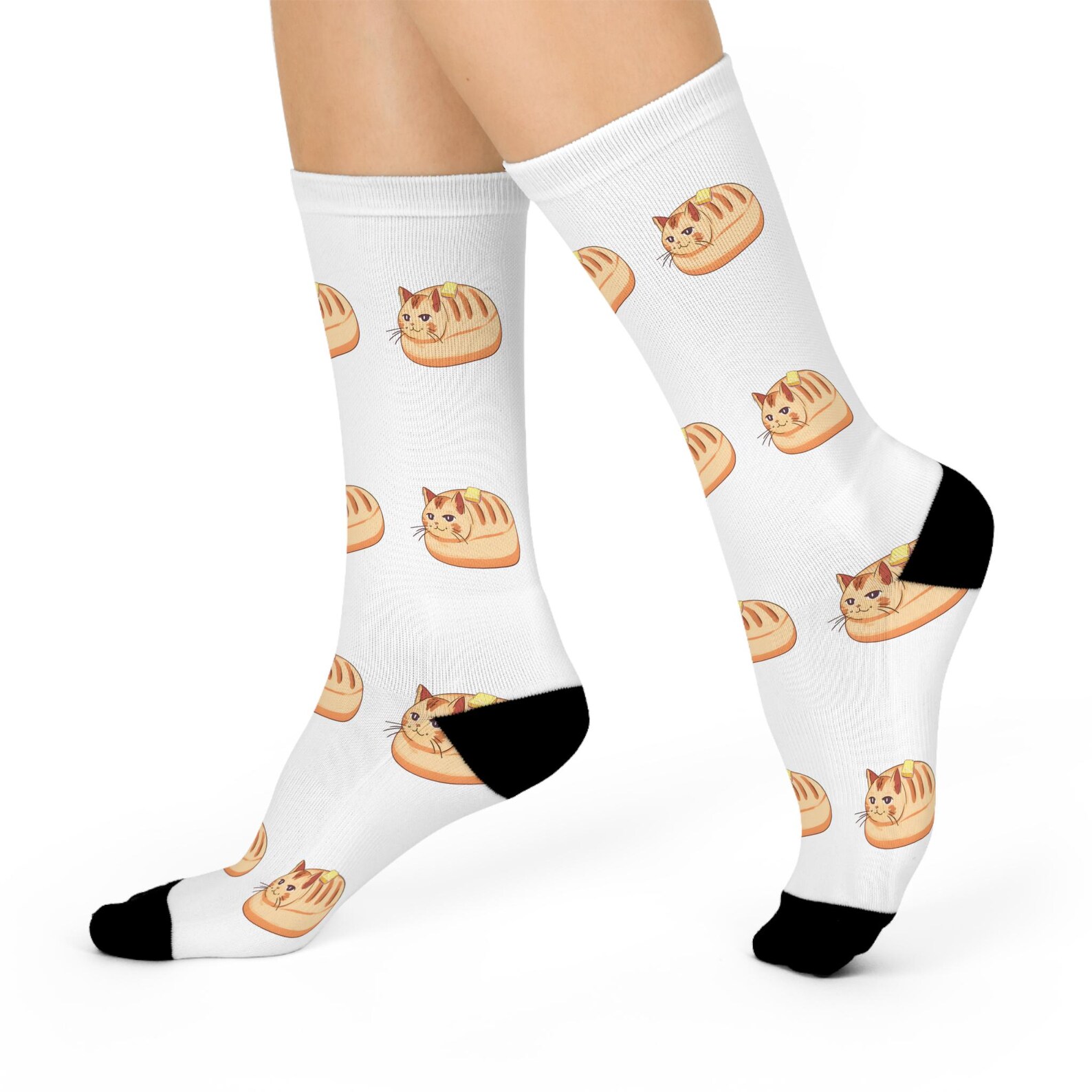 Cute Cat Loaf Design Cushioned Crew Socks for Cat Lovers, Cozy Gift for ...