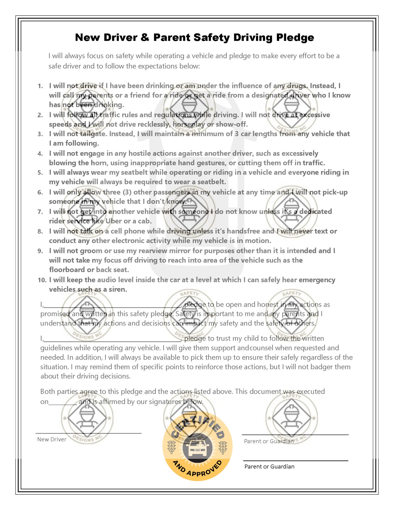 New Driver and Parent Safe Driving Pledge - Etsy