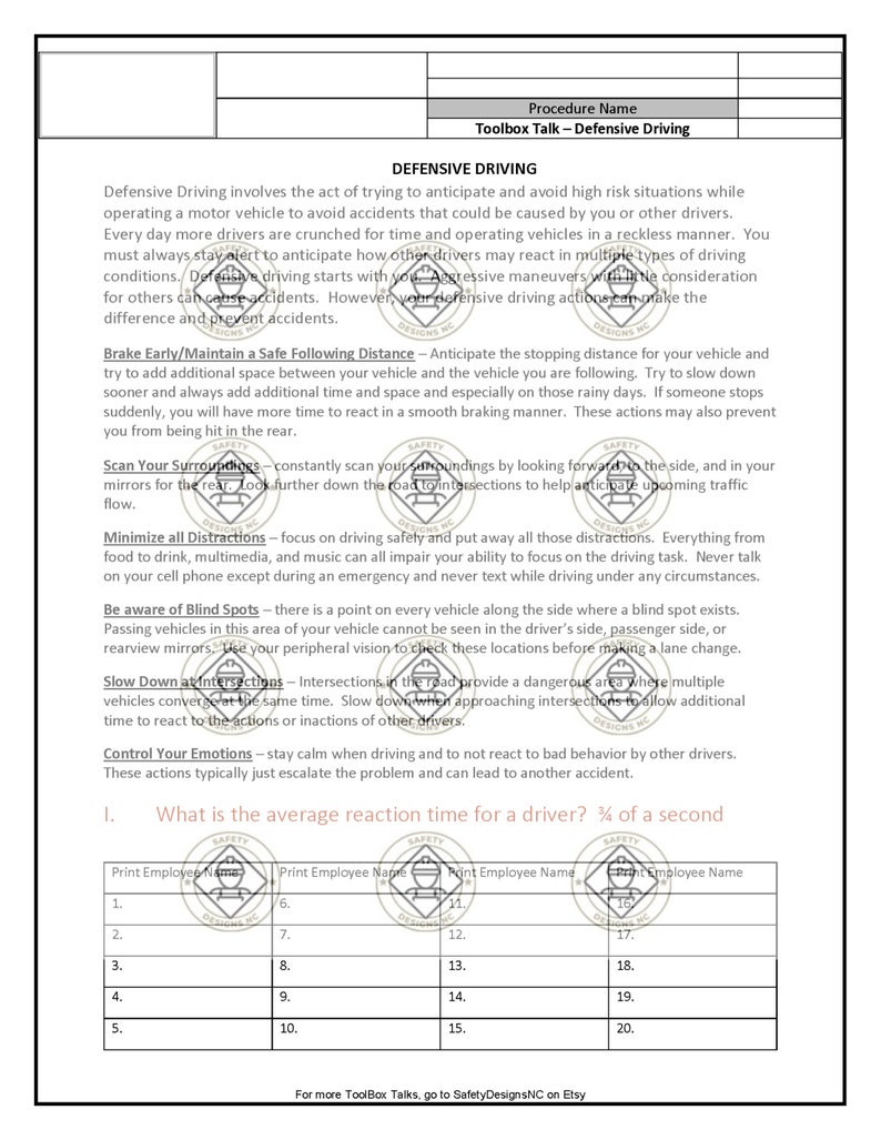 Toolbox Talks: Defensive Driving - Etsy