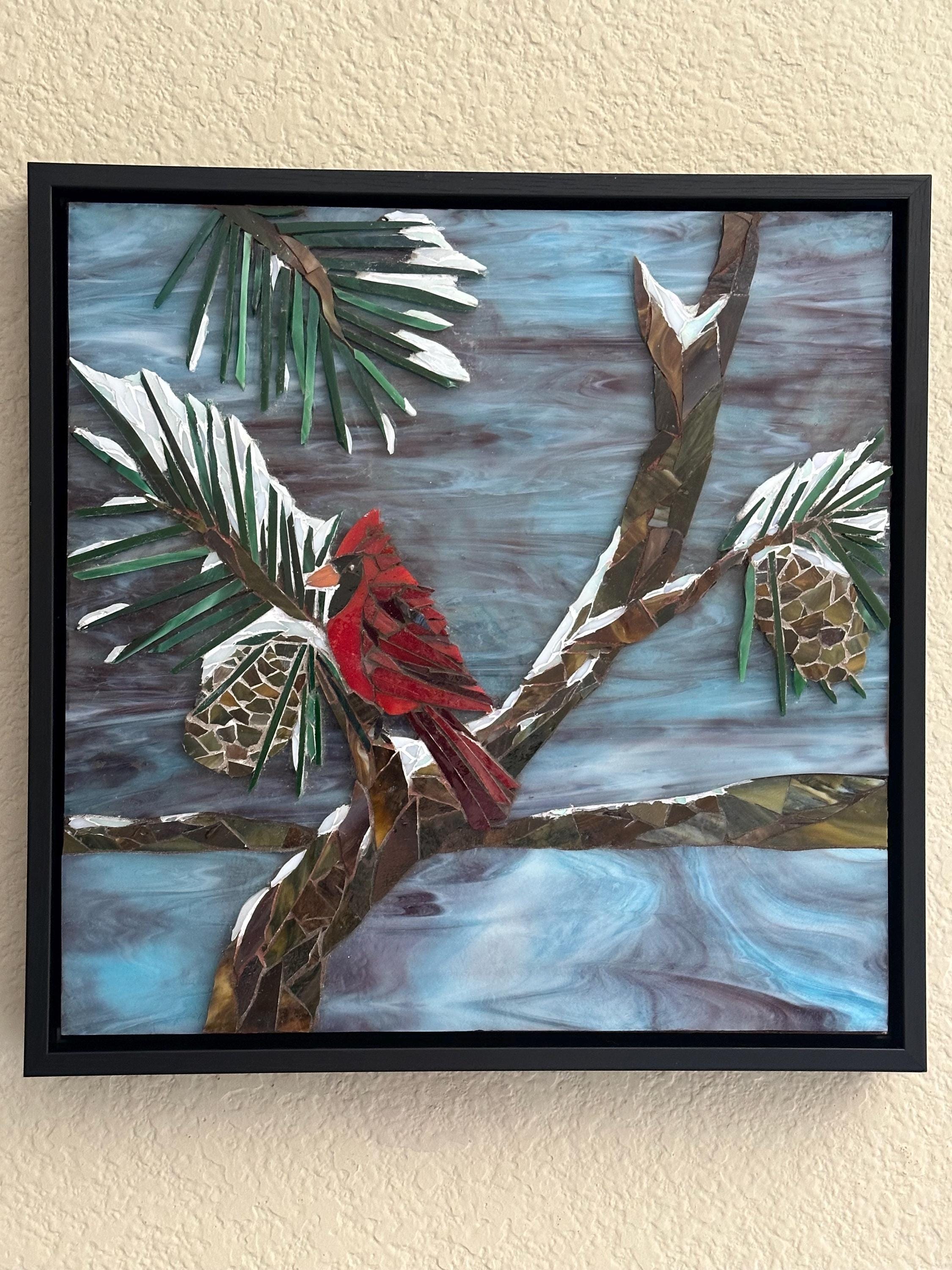 Winter Cardinal Stained Glass Mosaic: Layered Nature Art (12x12) - Etsy