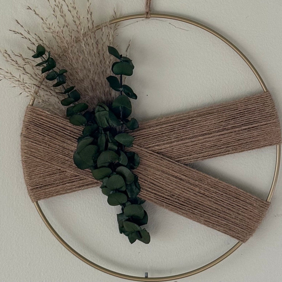 Dried Flower Boho Wreath Gold Hoop, Eucalyptus and Reeds Free Shipping ...