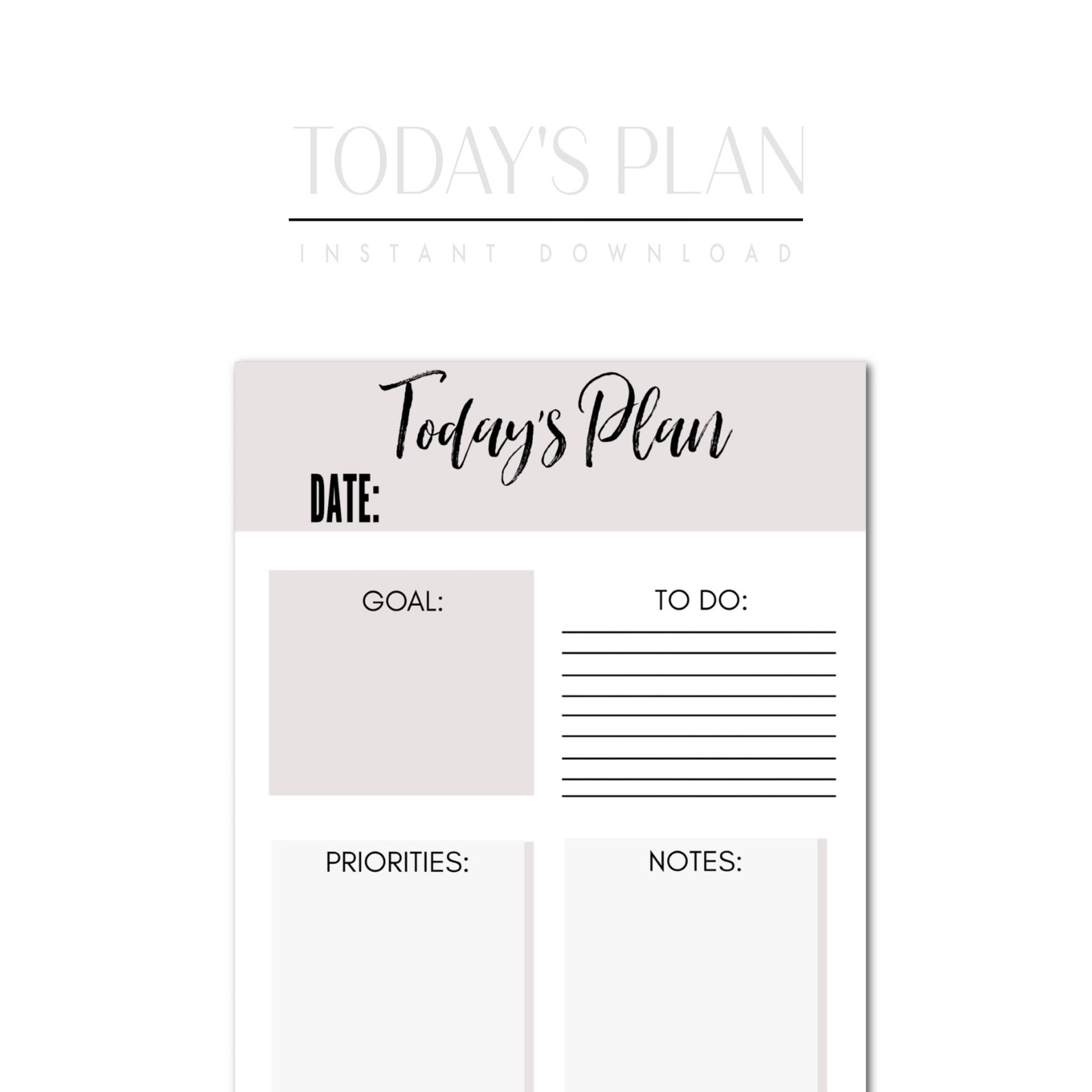 Today's Plan Digital Template | Printable Daily Planner - Etsy