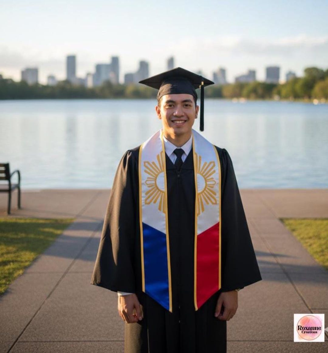 Philippines Flag Embroidered Graduation Stole | Filipino Heritage Grad ...