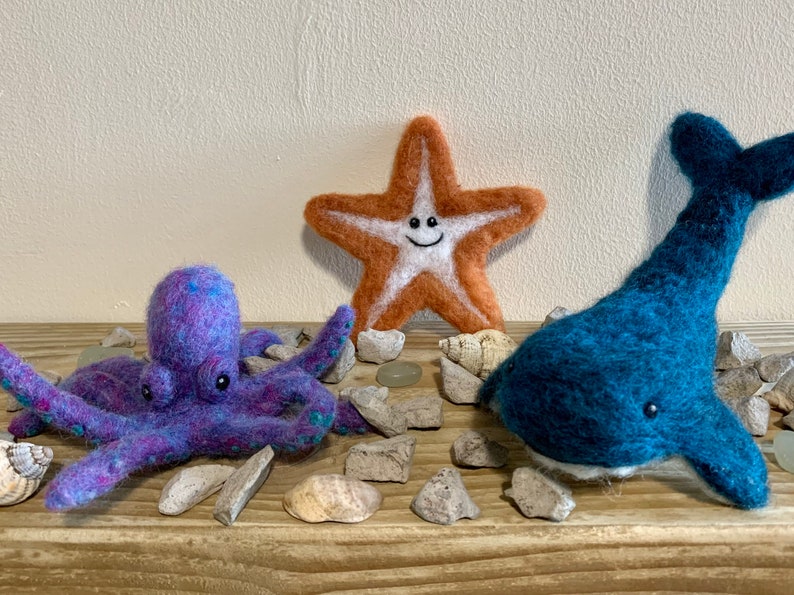 Needle Felted Sea Creatures- Octopus, Humpback Whale and Starfish. - Etsy
