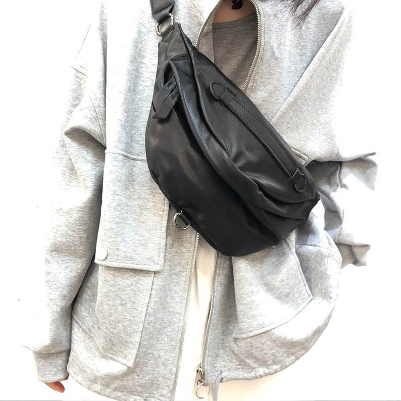 Black Leather Sling Backpack for Women Large Crossbody Sling - Etsy