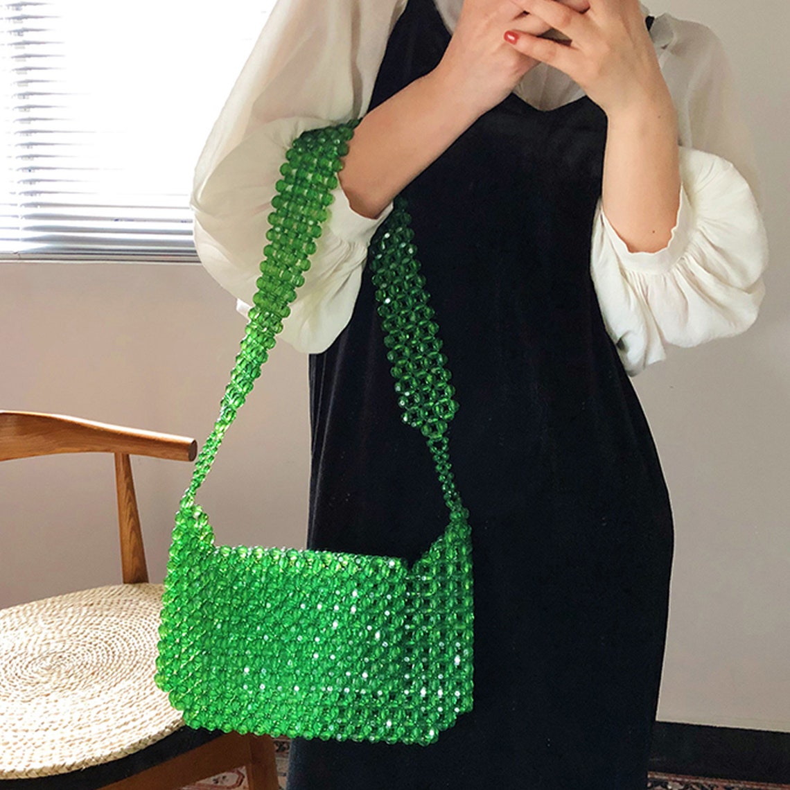 Handmade Beaded Bag Vintage Green Beaded Shoulder - Etsy
