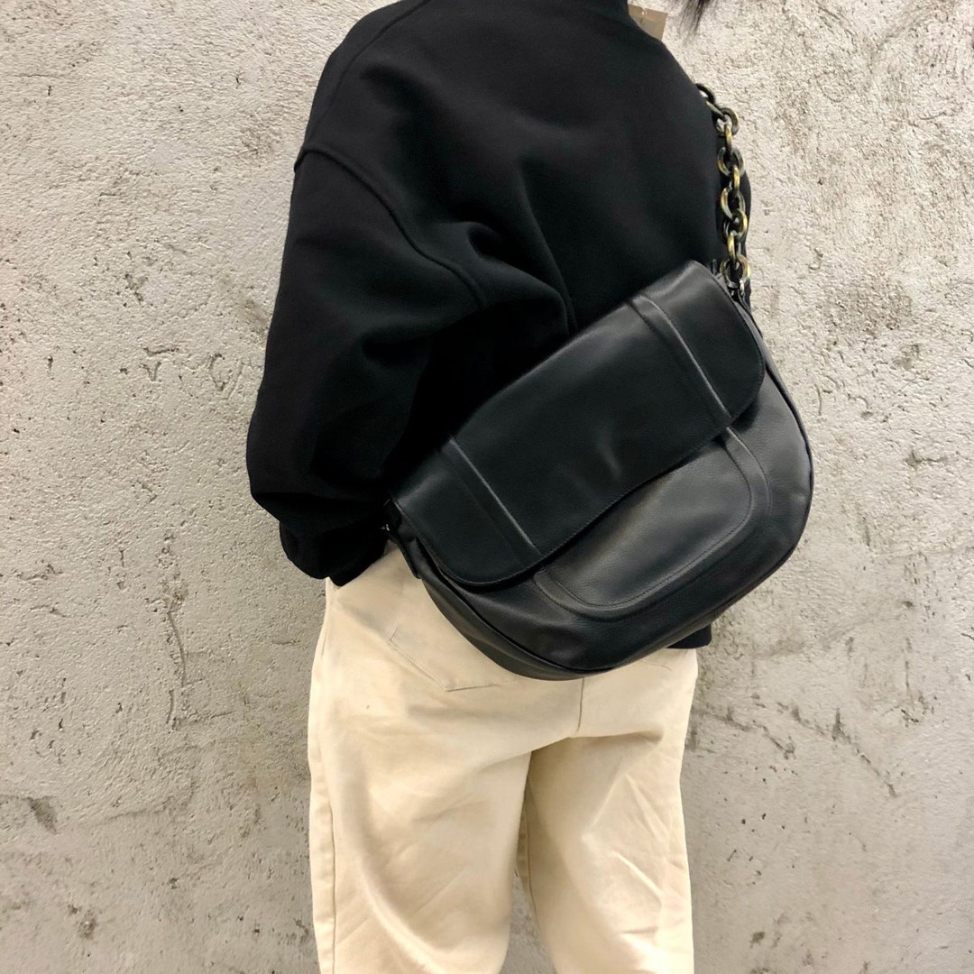 Large Sling Bag for Women, Black Leather Sling Backpack Crossbody - Etsy