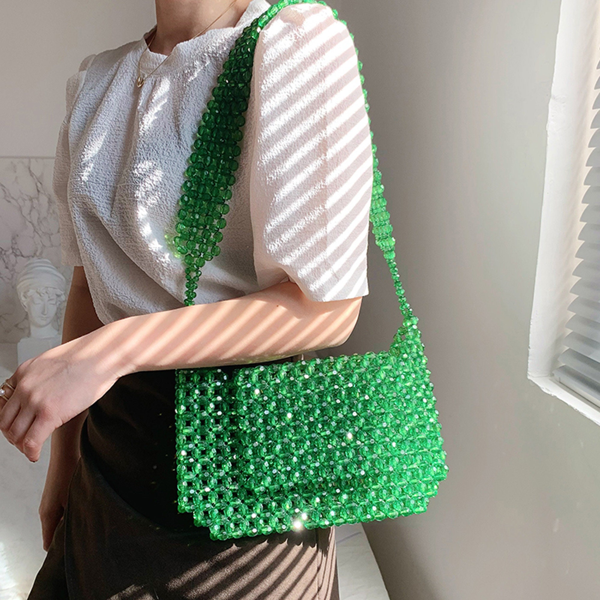 Handmade Beaded Bag Vintage Green Beaded Shoulder - Etsy