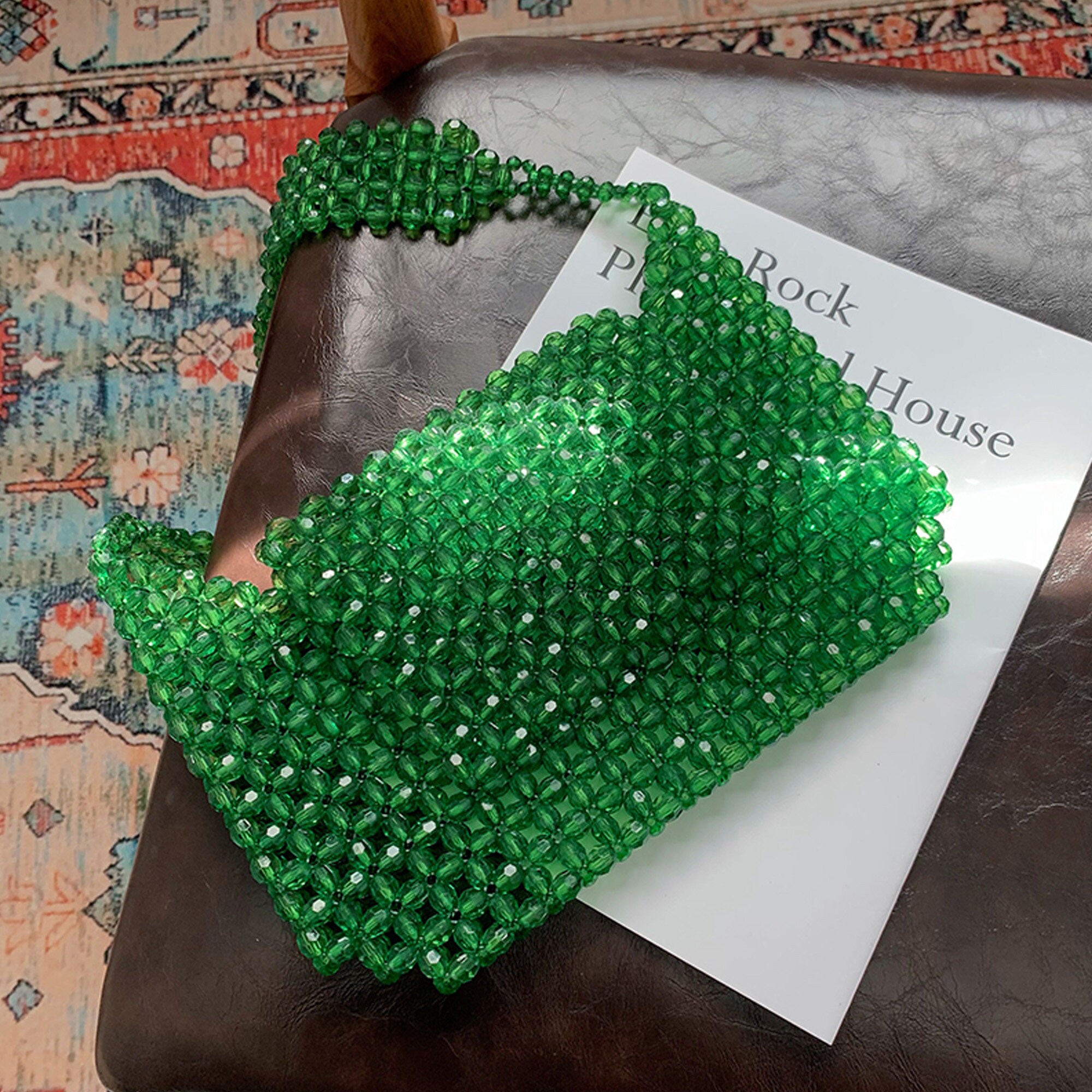 Handmade Beaded Bag Vintage Green Beaded Shoulder - Etsy